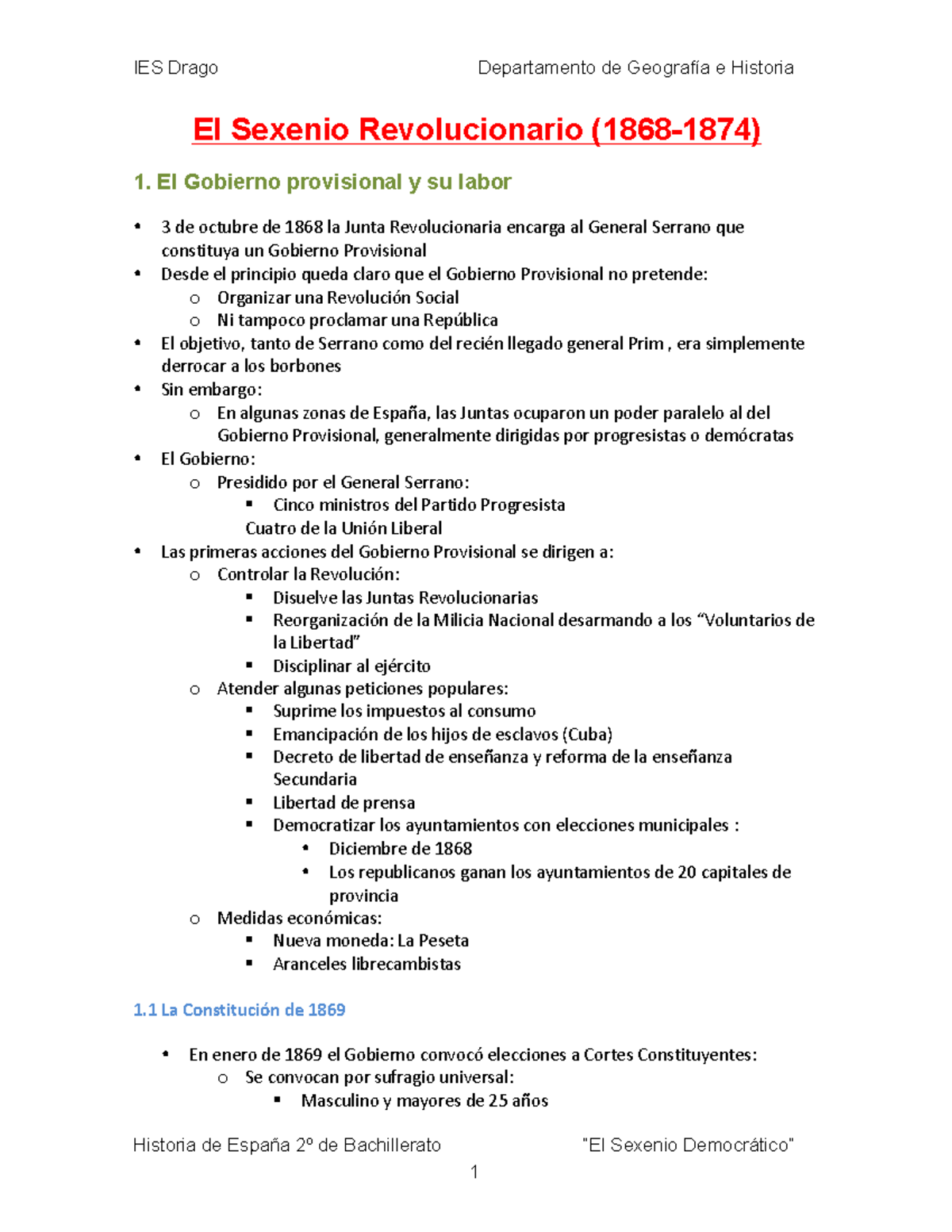 El Sexenio Revolucionario - Historia de España 2º de Bachillerato “El Sexenio Democrático” El ...