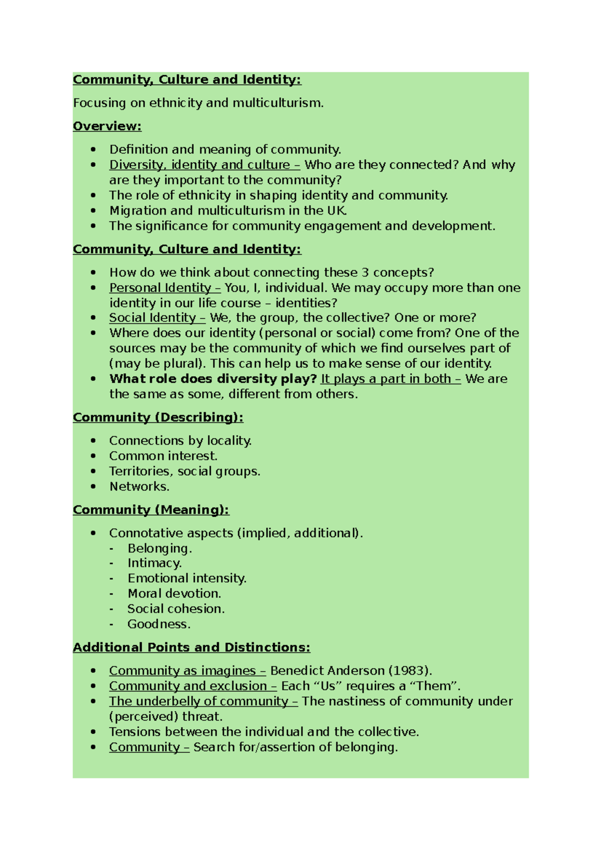 Lecture 2 - Community, Culture and Identity - Community, Culture and ...