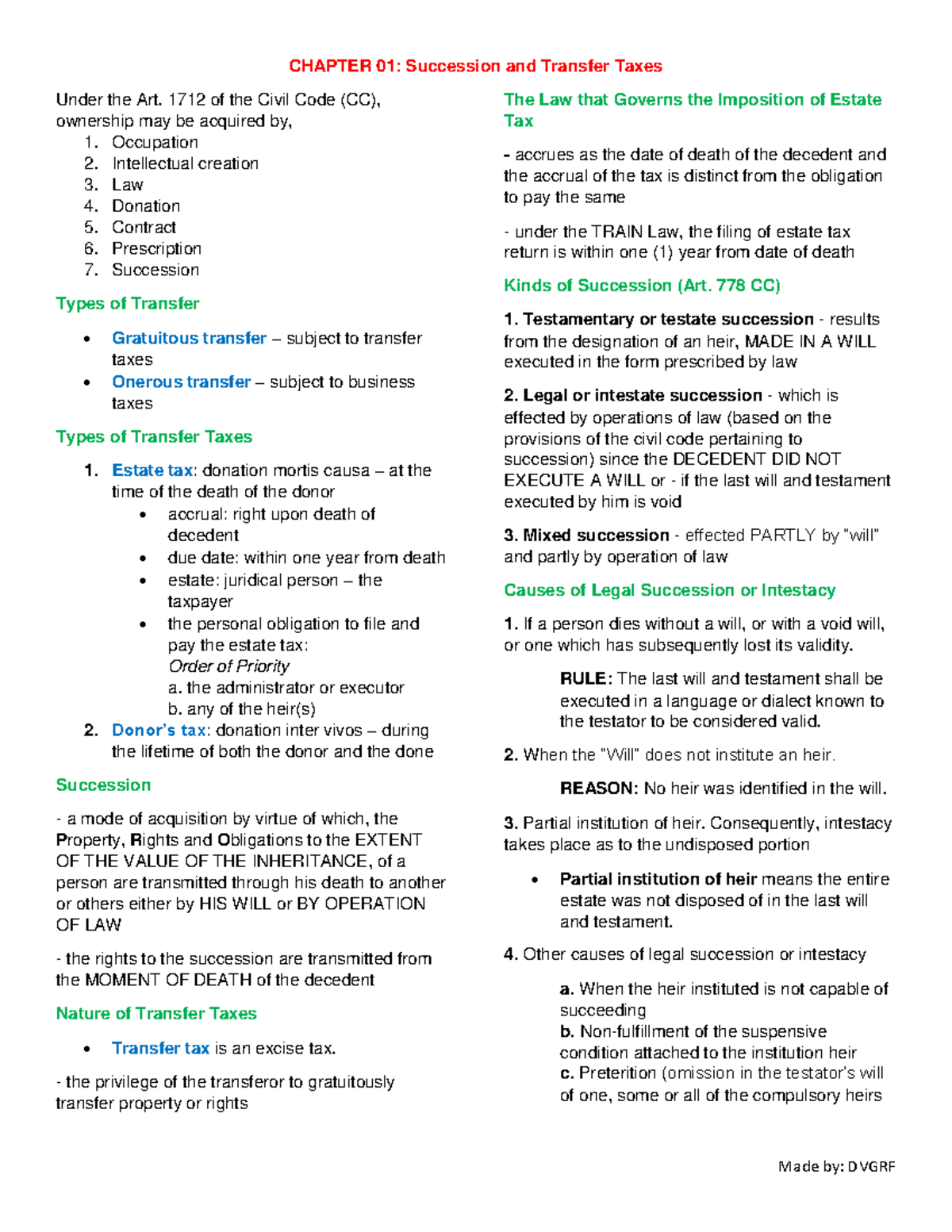 Bus Tax Notes Chapter 01-3 - CHAPTER 01: Succession and Transfer Taxes ...