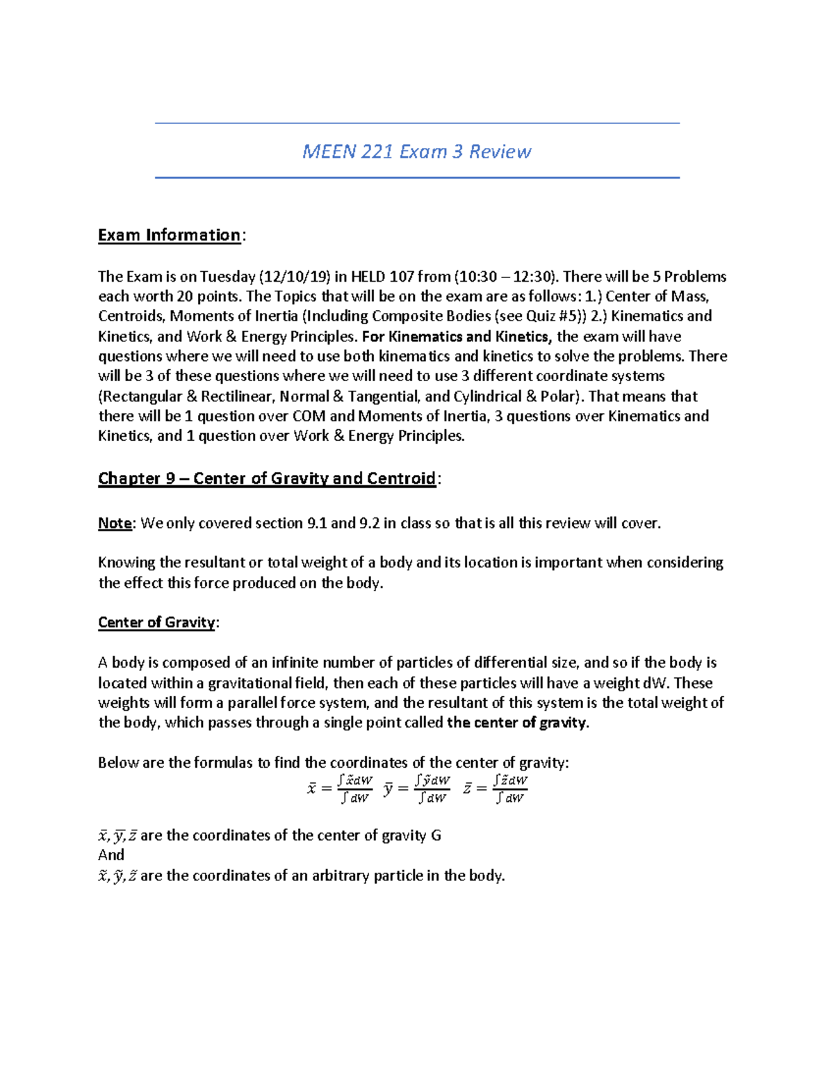 MEEN 221 Exam 3 Review - Warning: TT: undefined function: 32 Warning: TT: undefined function: 32 ...