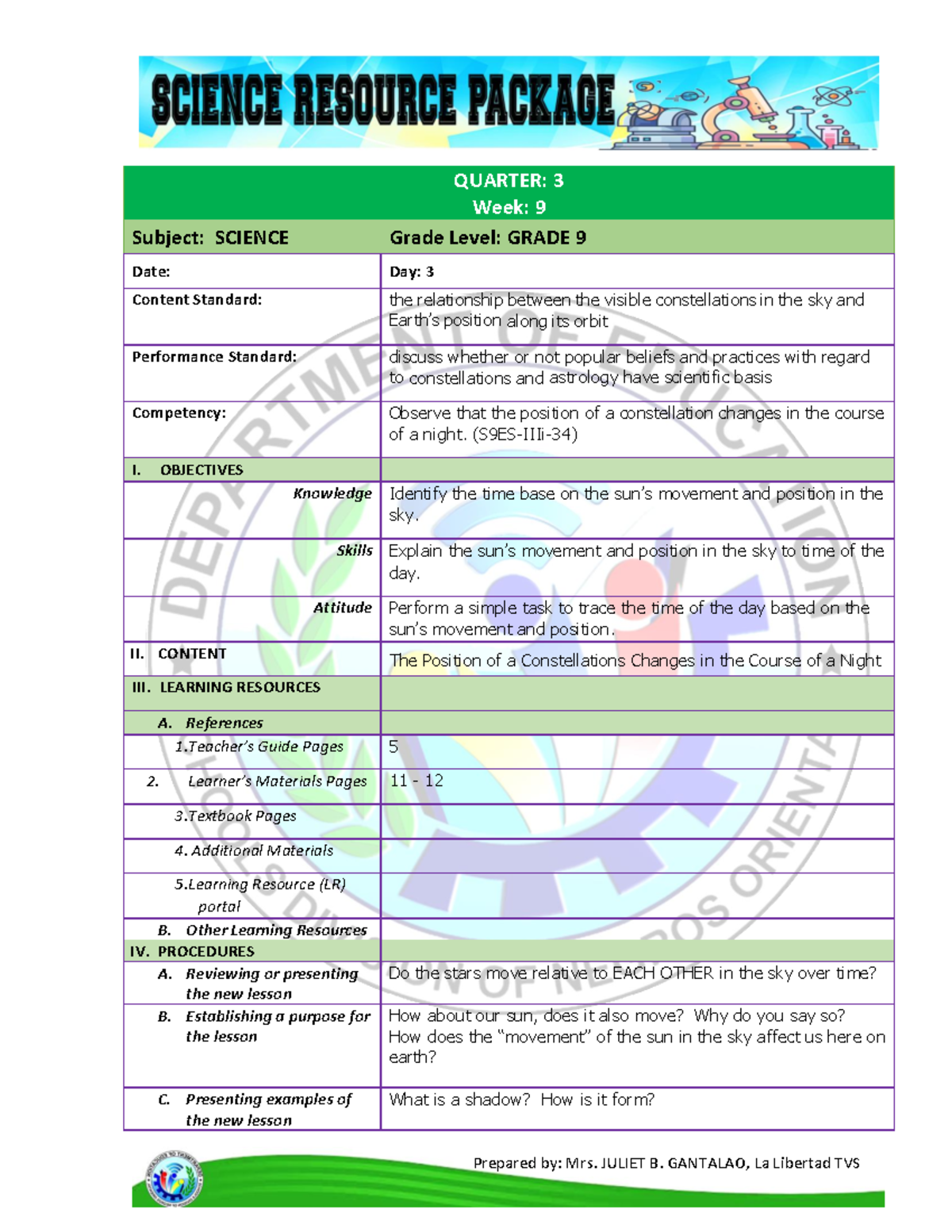 Earth Science Week 9, Day 3 - QUARTER: 3 Week: 9 Subject: SCIENCE Grade ...