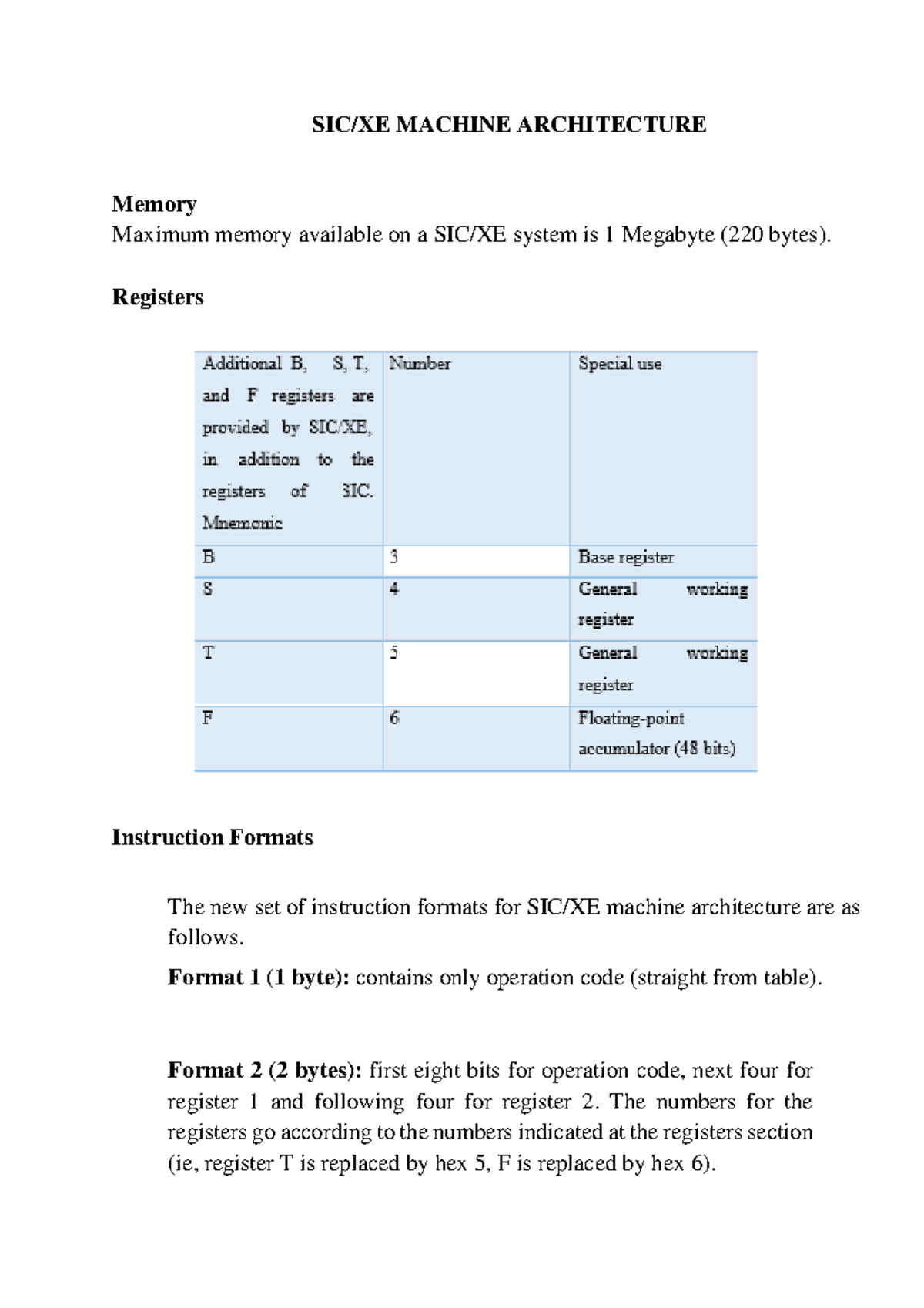 SIC or XE Machine Architecture - SIC/XE MACHINE ARCHITECTURE Memory ...