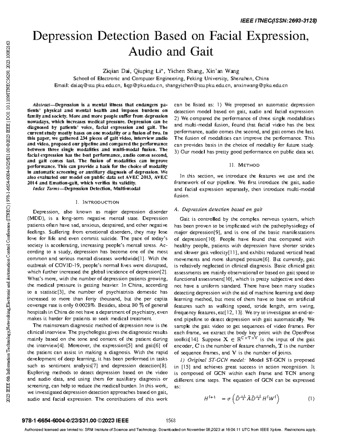 Depression Detection Based on Facial Expression Audio and Gait ...