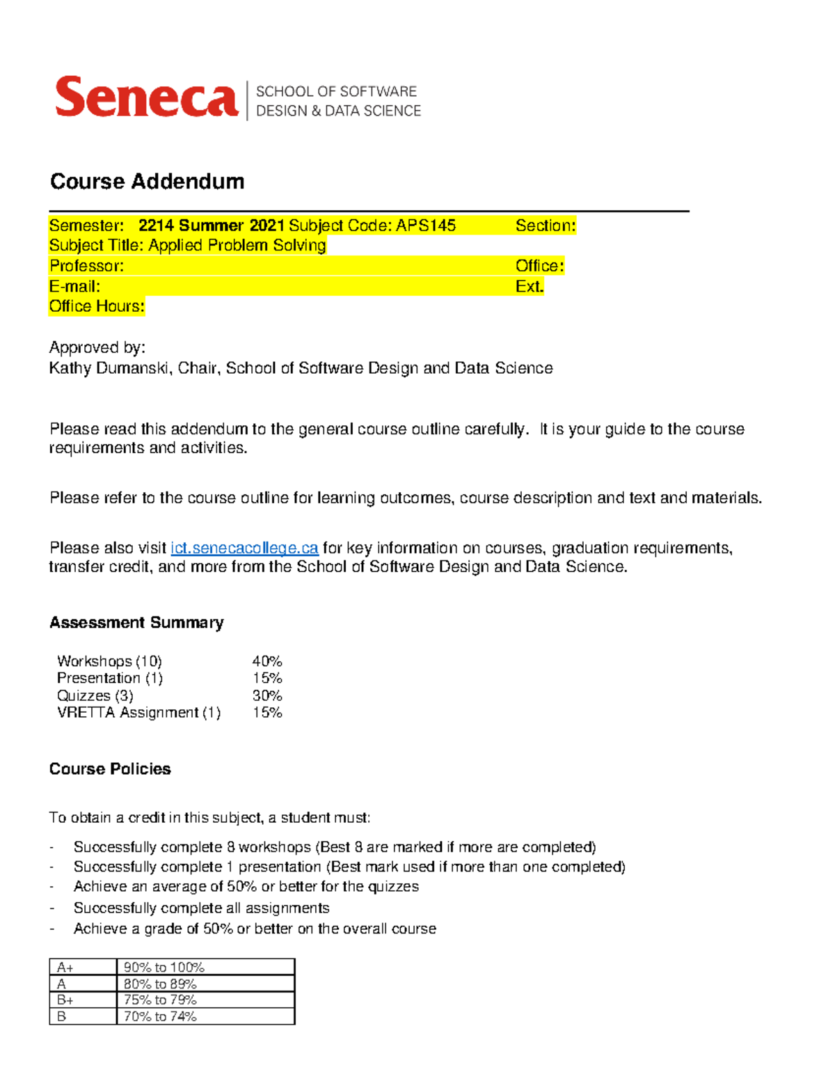 2214 APS145 Addendum - asam - Course Addendum Semester : 2214 Summer 2021 Subject Code: APS145 ...