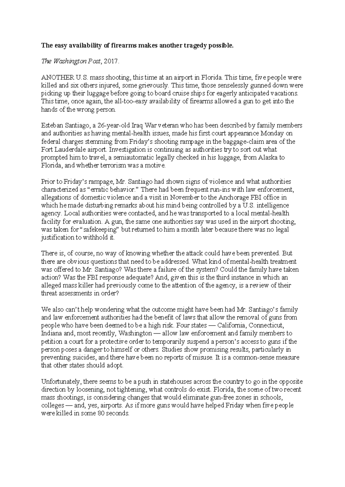 The easy availibility of firearms TEXT - The easy availability of ...