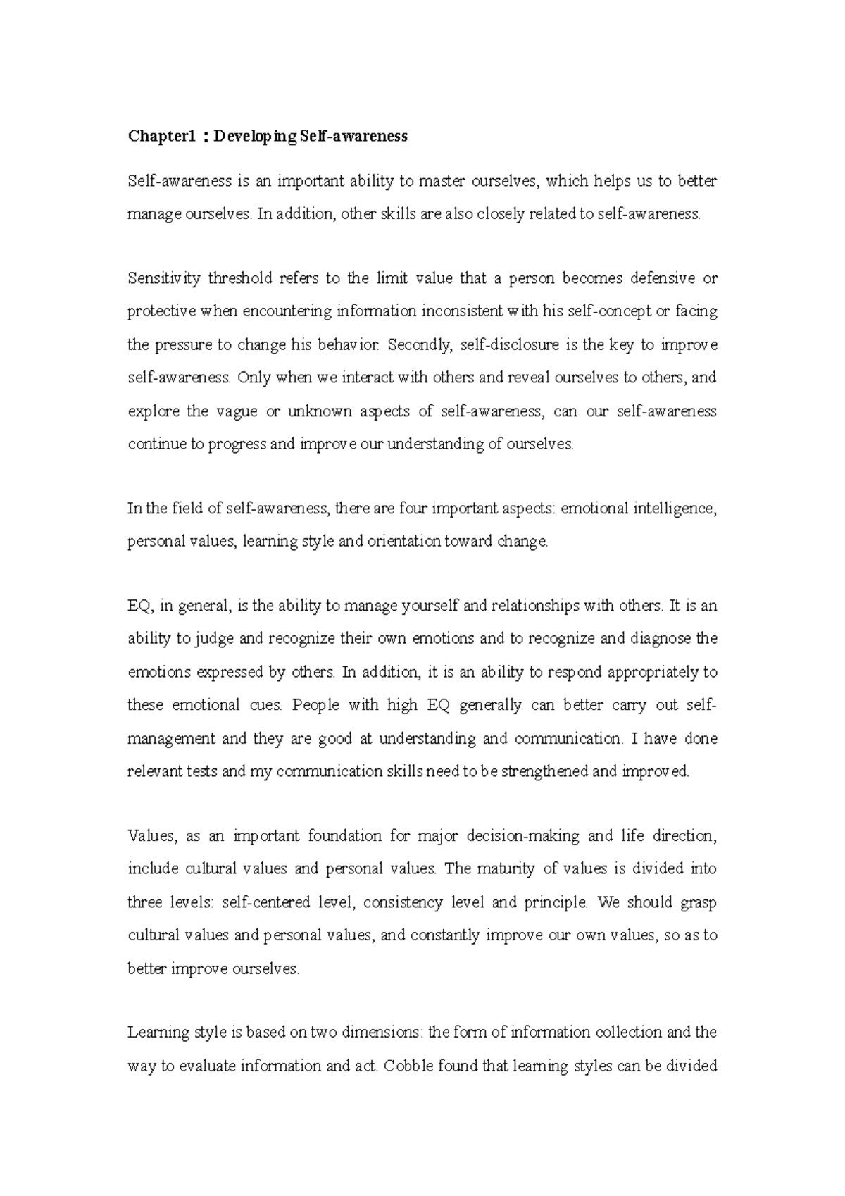 archself-awareness - Chapter ： Developing Self-awareness Self-awareness is an important ability ...