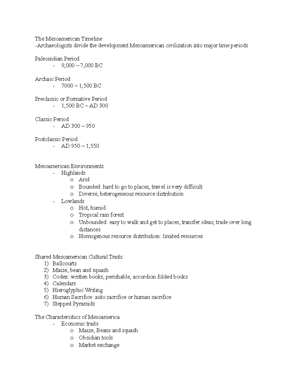 Lecture 3 Notes - The Mesoamerican Timeline -Archaeologists divide the ...