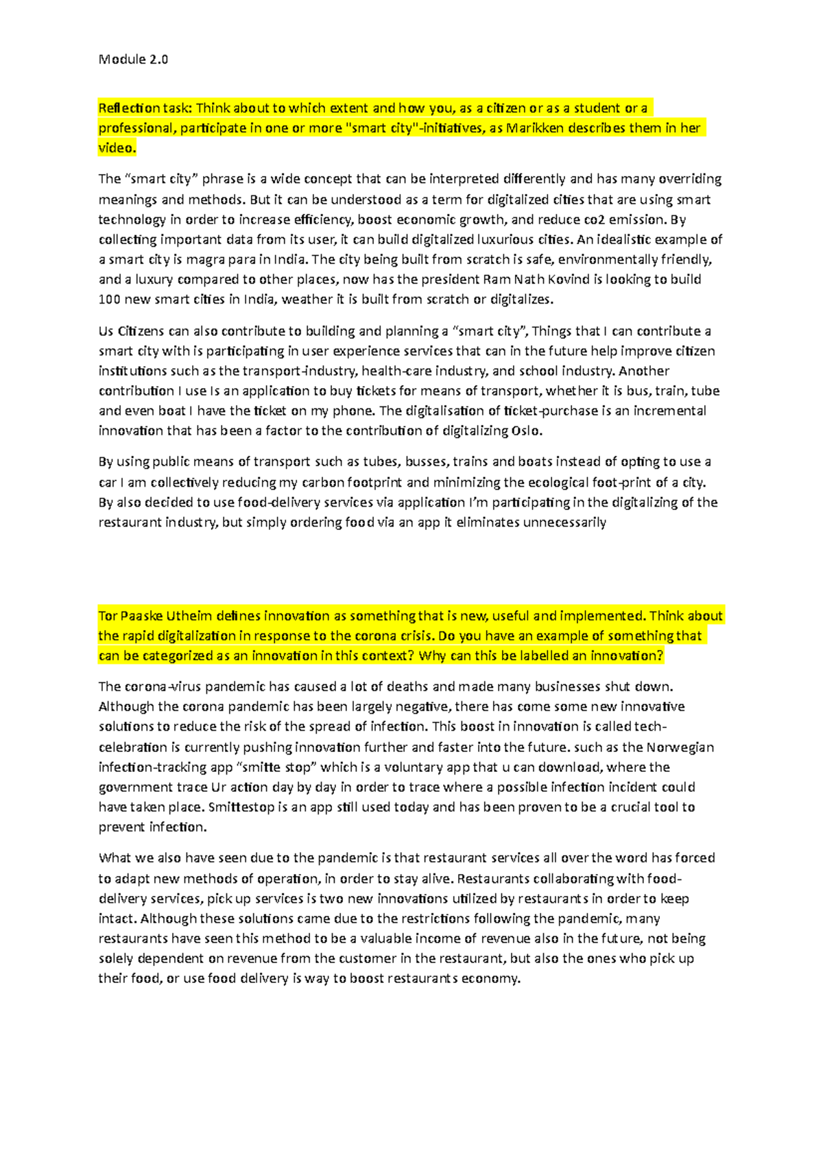 Module 2 - werqrqwe - Module 2. Reflection task: Think about to which ...