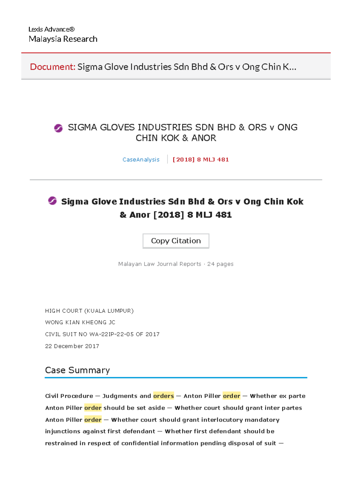 APO case - Anton Pillar Case - Lexis Advance® Malaysia Research ...