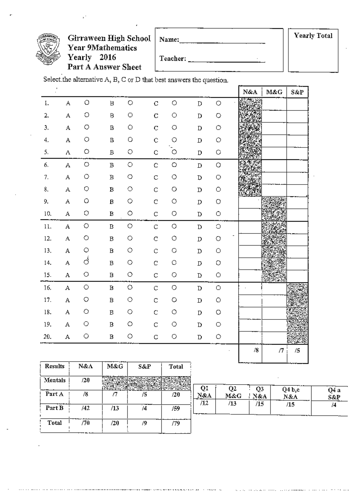 Year 9 Test 4 2016 Questions - Studocu