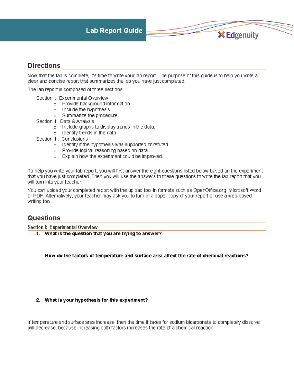 Lab-report-guide - FORMATTED FOR CLASS - Directions Now that the lab is ...