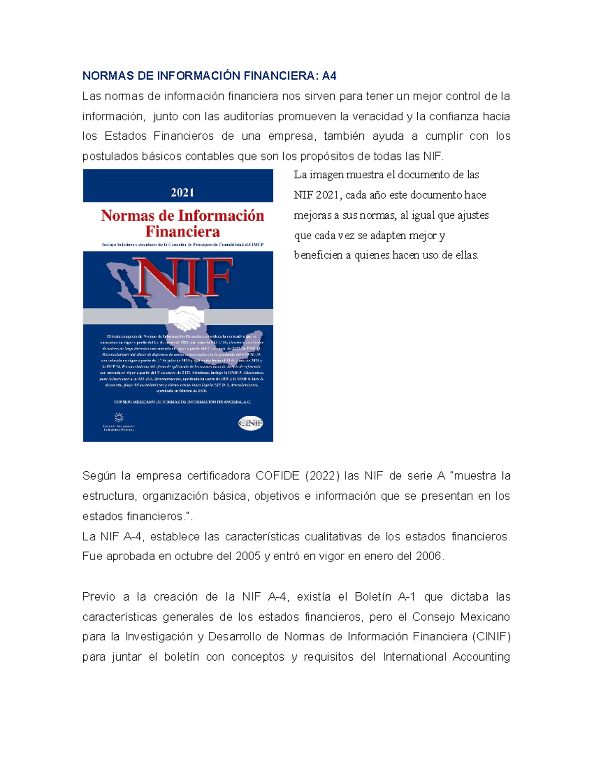 NIF a4 - kndkndkwkdkwmw - NORMAS DE INFORMACIÓN FINANCIERA: A Las ...
