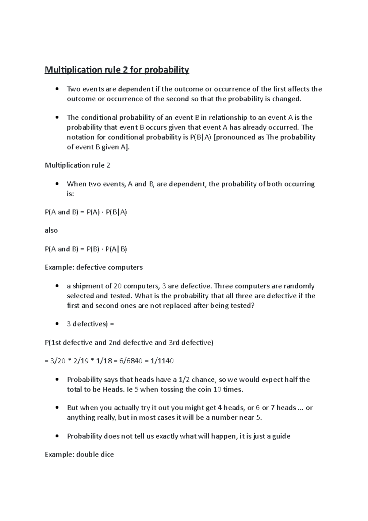 Multiplication rule 2 for probability - Multiplication rule 2 for ...