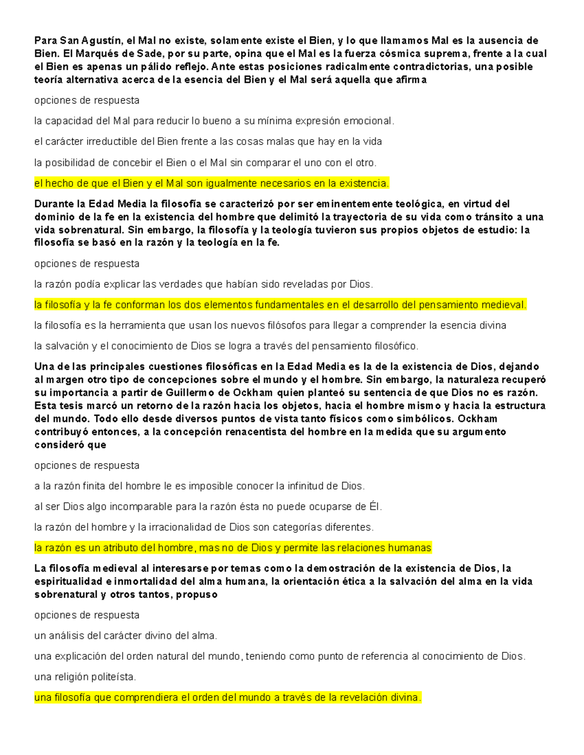 Prueba 10 y 11 - grado 11 - Para San Agustín, el Mal no existe, solamente existe el Bien, y lo ...