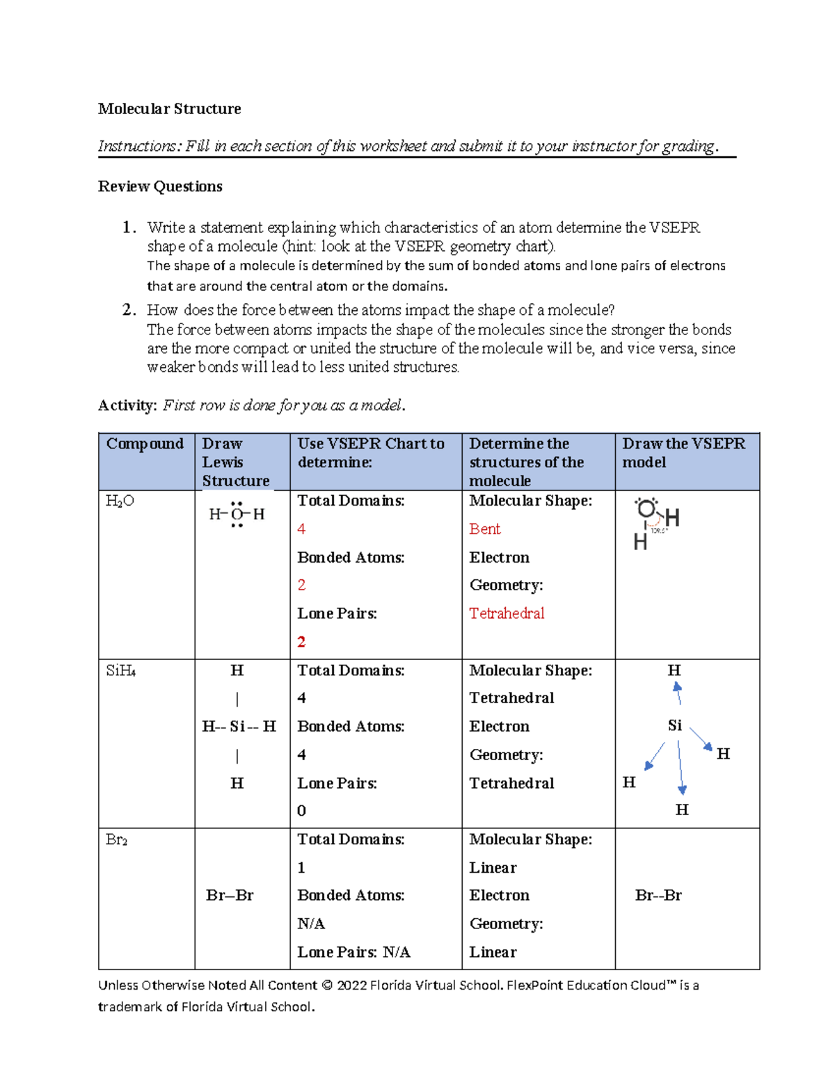 Molecular structure worksheet - Molecular Structure Instructions: Fill ...