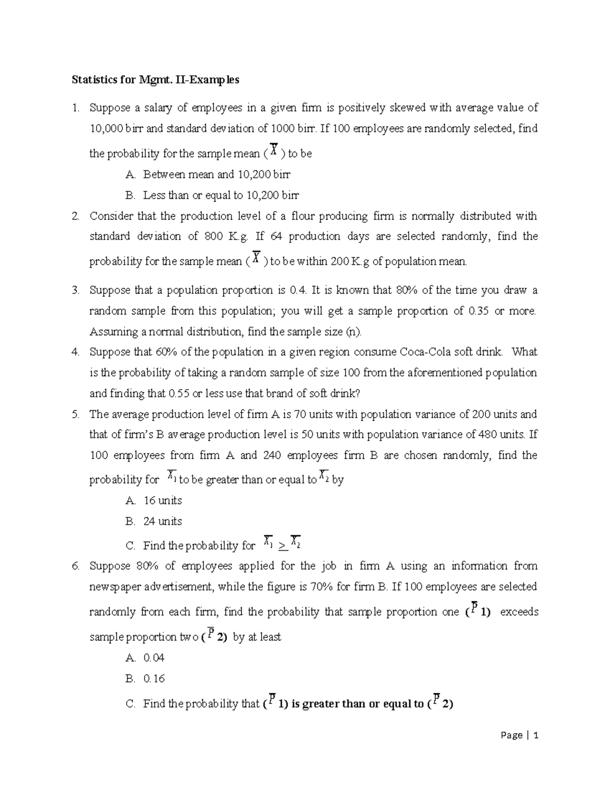 Stat II Examples - Statistics for Mgmt. II-Examples 1. Suppose a salary ...