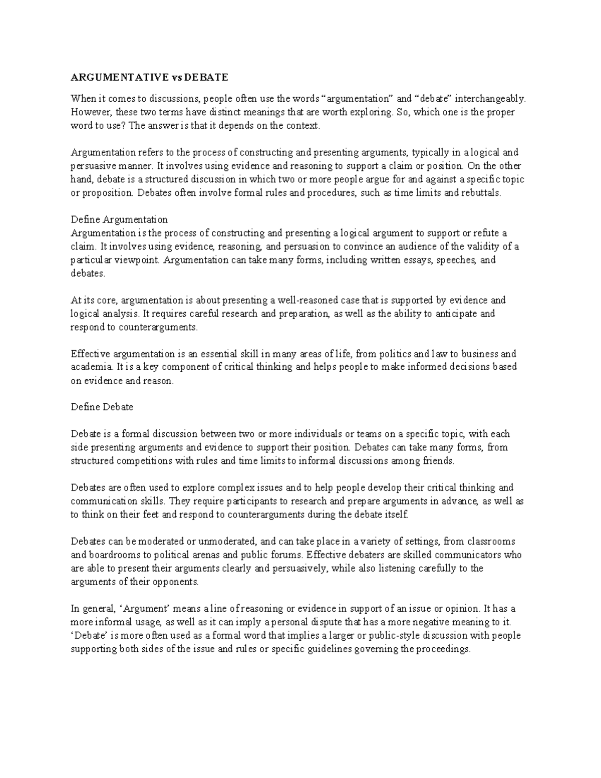 Argumentative vs Debate - ARGUMENTATIVE vs DEBATE When it comes to ...