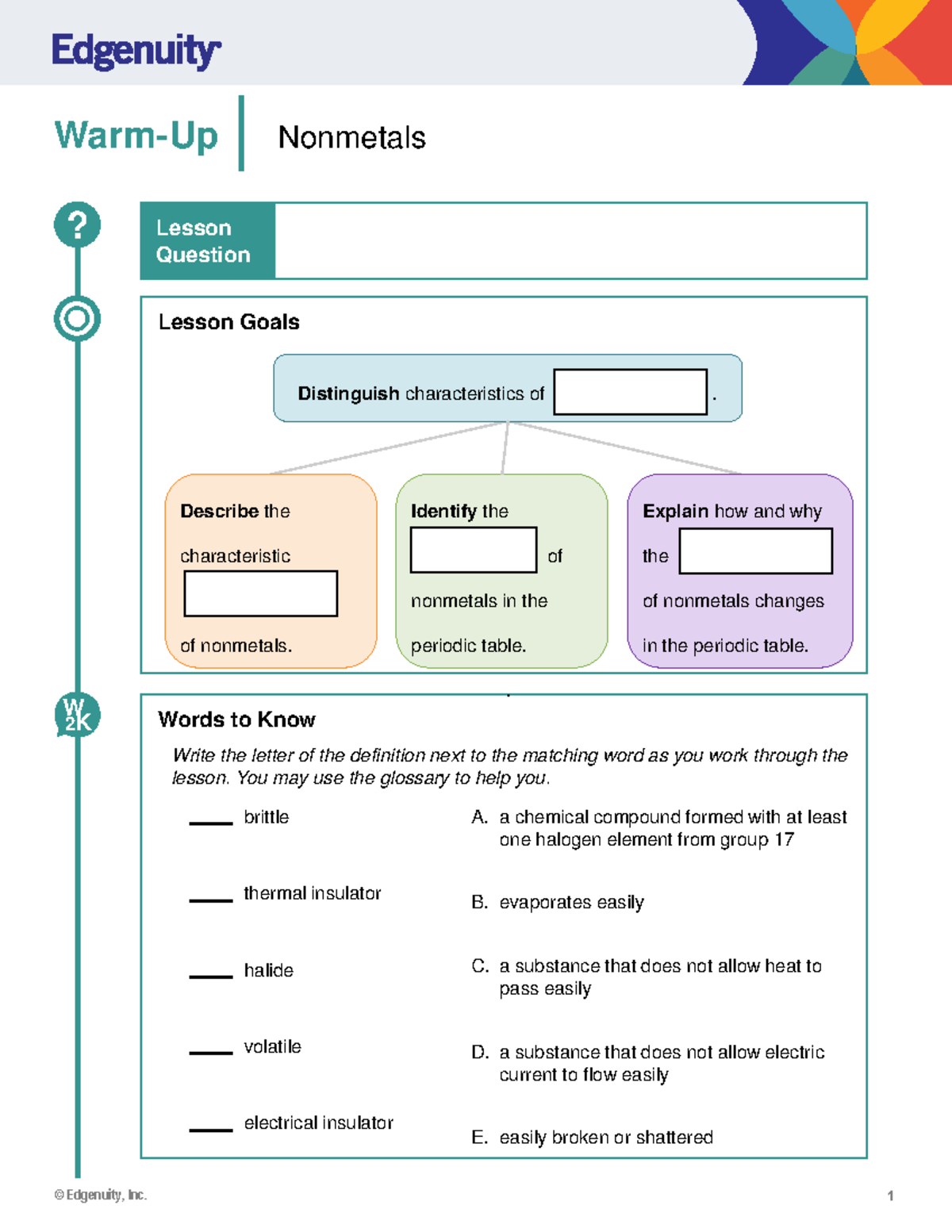 3208 03 06 Nonmetals GN SE - Warm-Up Lesson Question Lesson Goals ...
