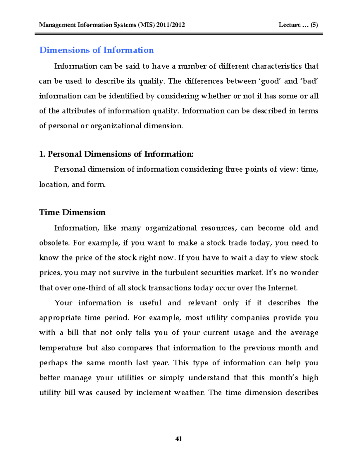 Dimention - Teaching Material - Dimensions of Information Information ...