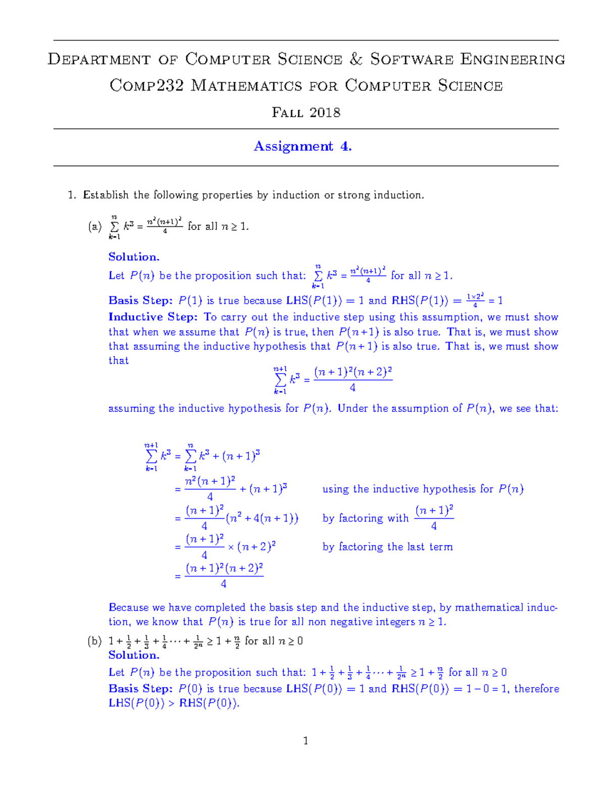 Assgn 4-sols - Department of Computer Science Software Engineering Comp232 Mathematics for ...