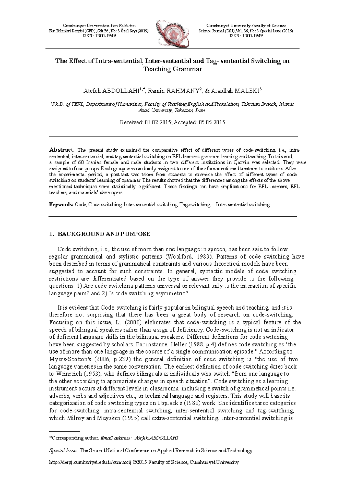 The Effect of Intra-sentential, Inter-sentential and Tag- sentential ...