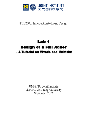 Lab3 - ALU - Lab3 - ALU - ECE2700J Introduction to Logic Design Lab 3 ...