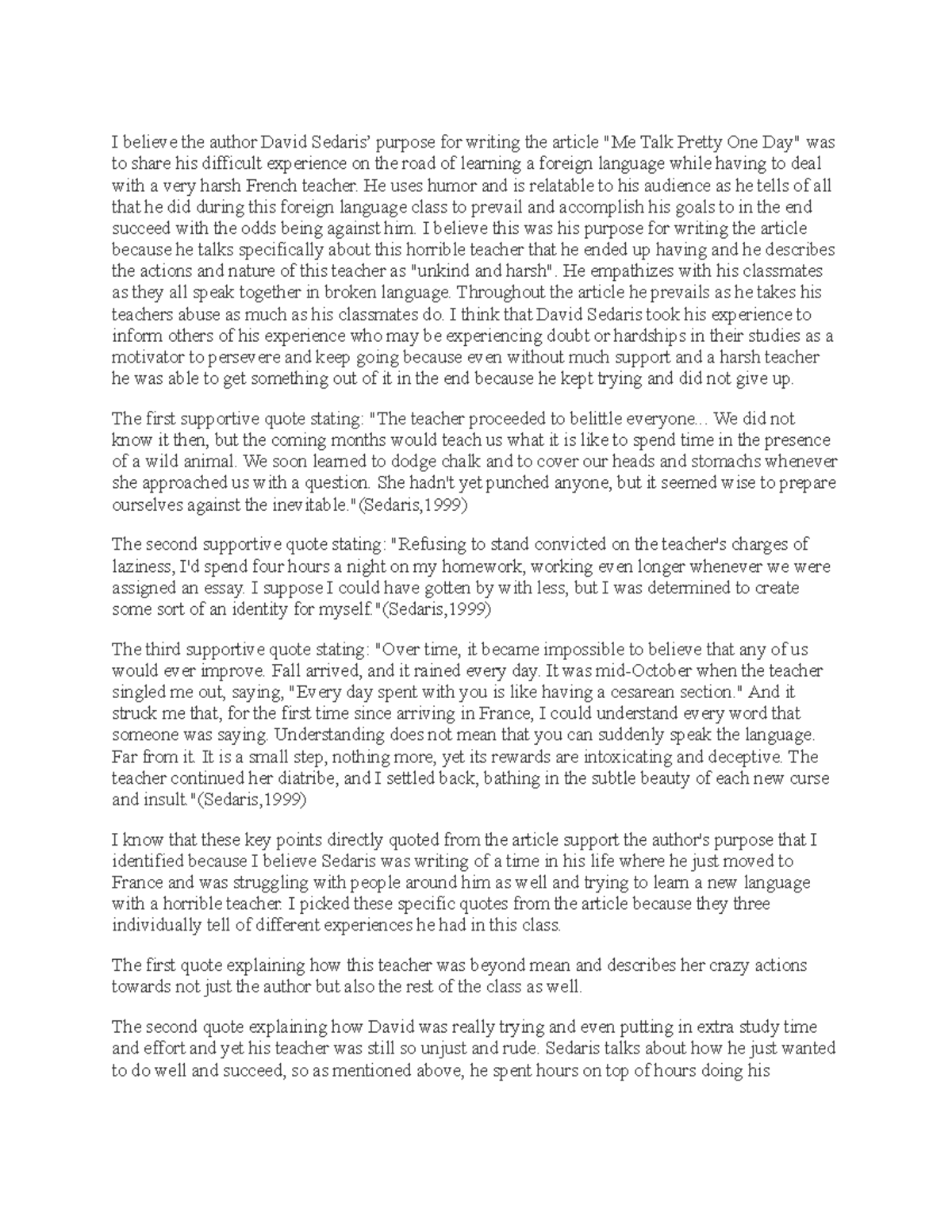 8-4 assignment - I believe the author David Sedaris’ purpose for ...