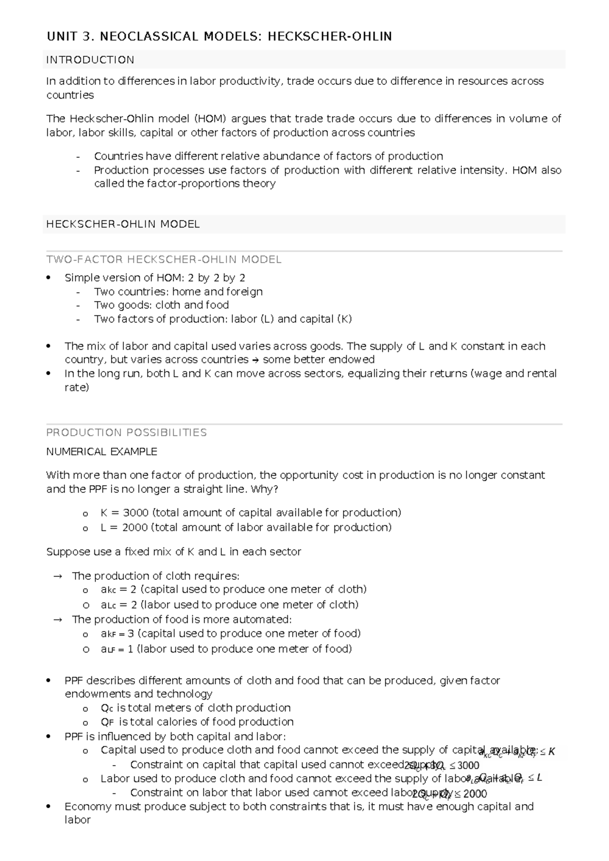 Unit 3 - UNIT 3. NEOCLASSICAL MODELS: HECKSCHER-OHLIN INTRODUCTION In ...