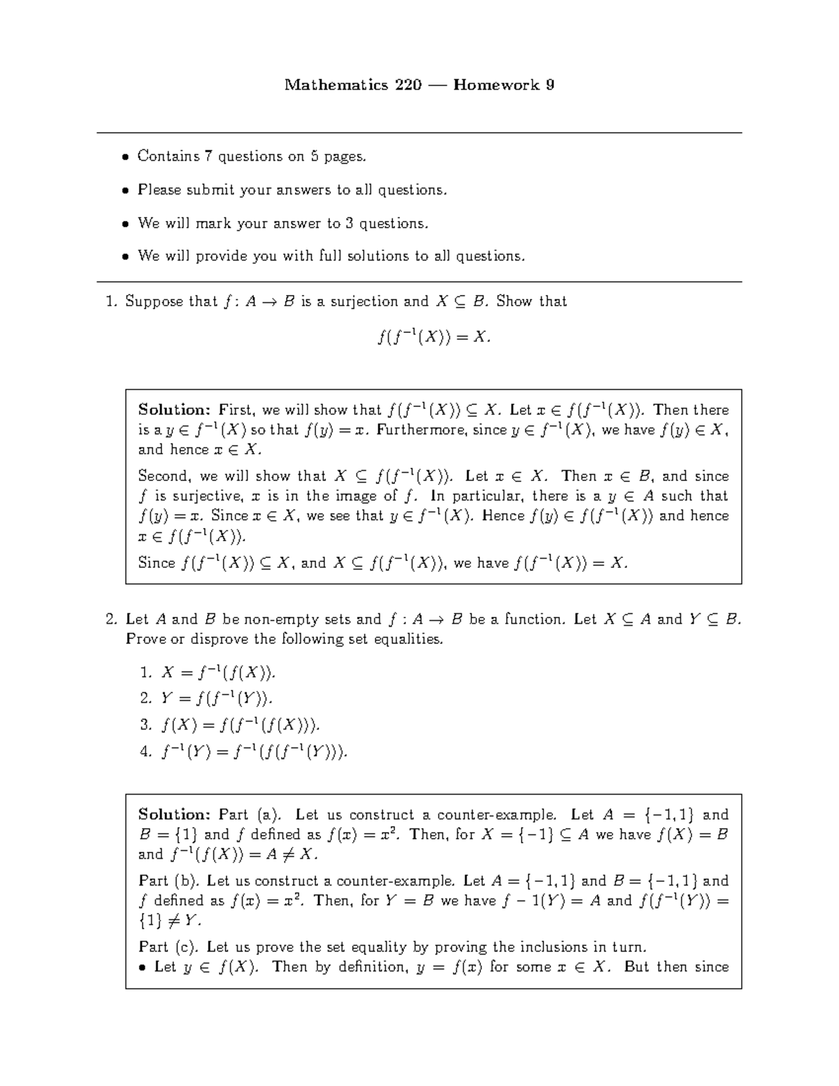 Homework 9 solution - Contains 7 questions on 5 pages. Please submit your answers to all - Studocu