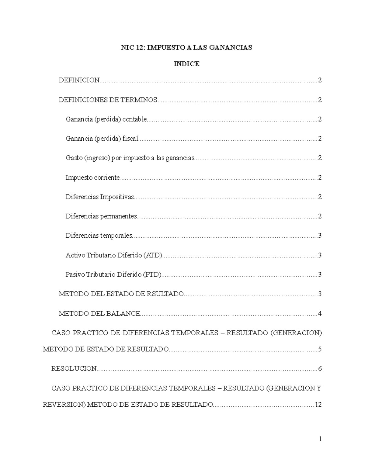NIC 12 FCC UNAC - Prof. Zans - NIC 12: IMPUESTO A LAS GANANCIAS INDICE ...