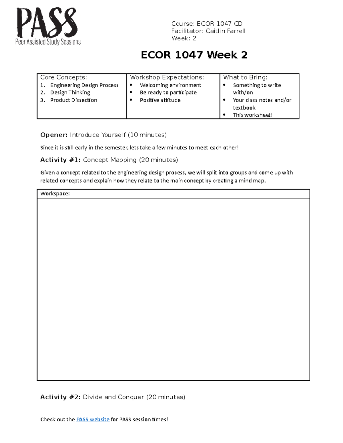 PASS Worksheet ECOR 1047 - Course: ECOR 1047 CD Facilitator: Caitlin ...