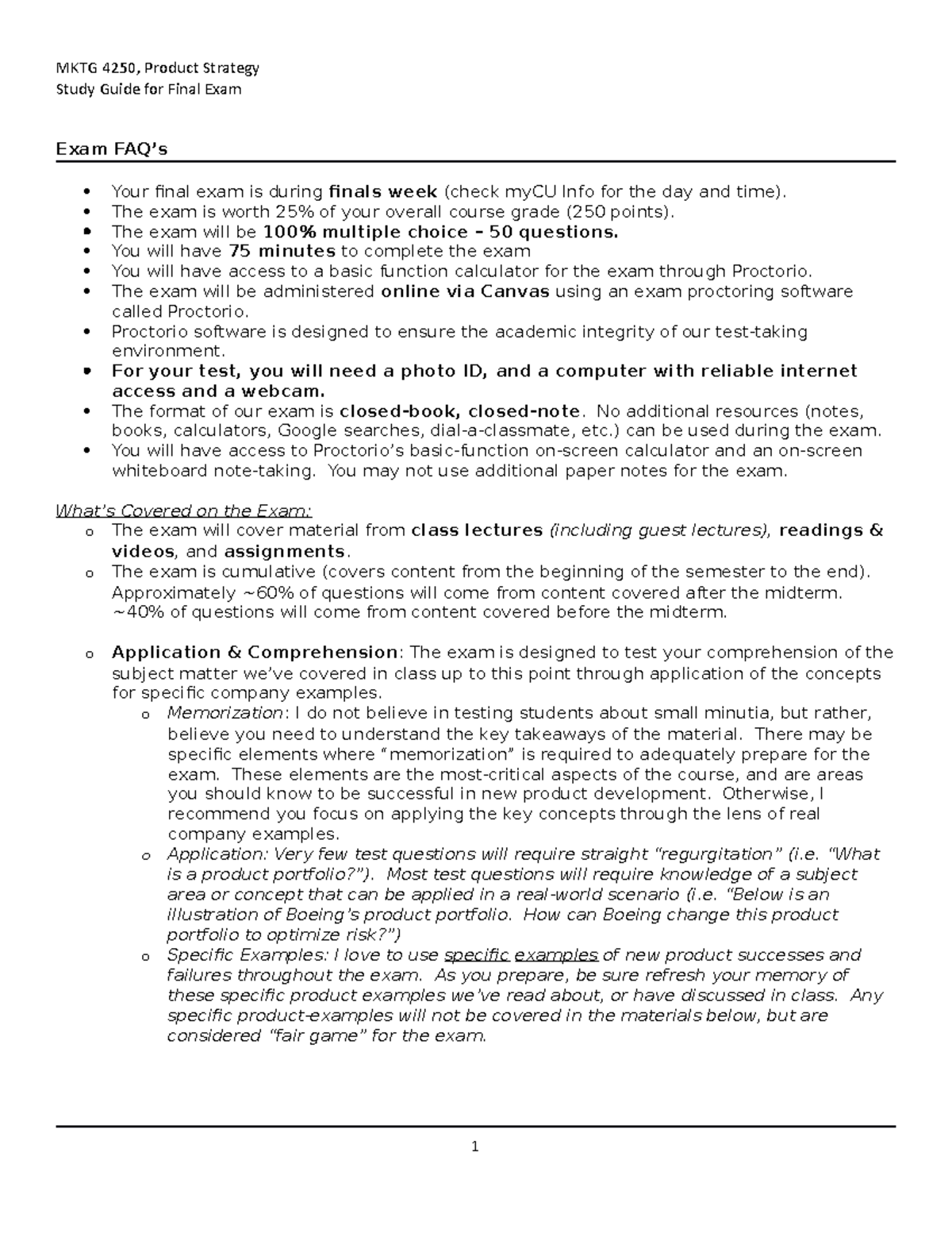 Final Exam Study Guide MKTG 4250 Fall 2021 - Study Guide for Final Exam ...