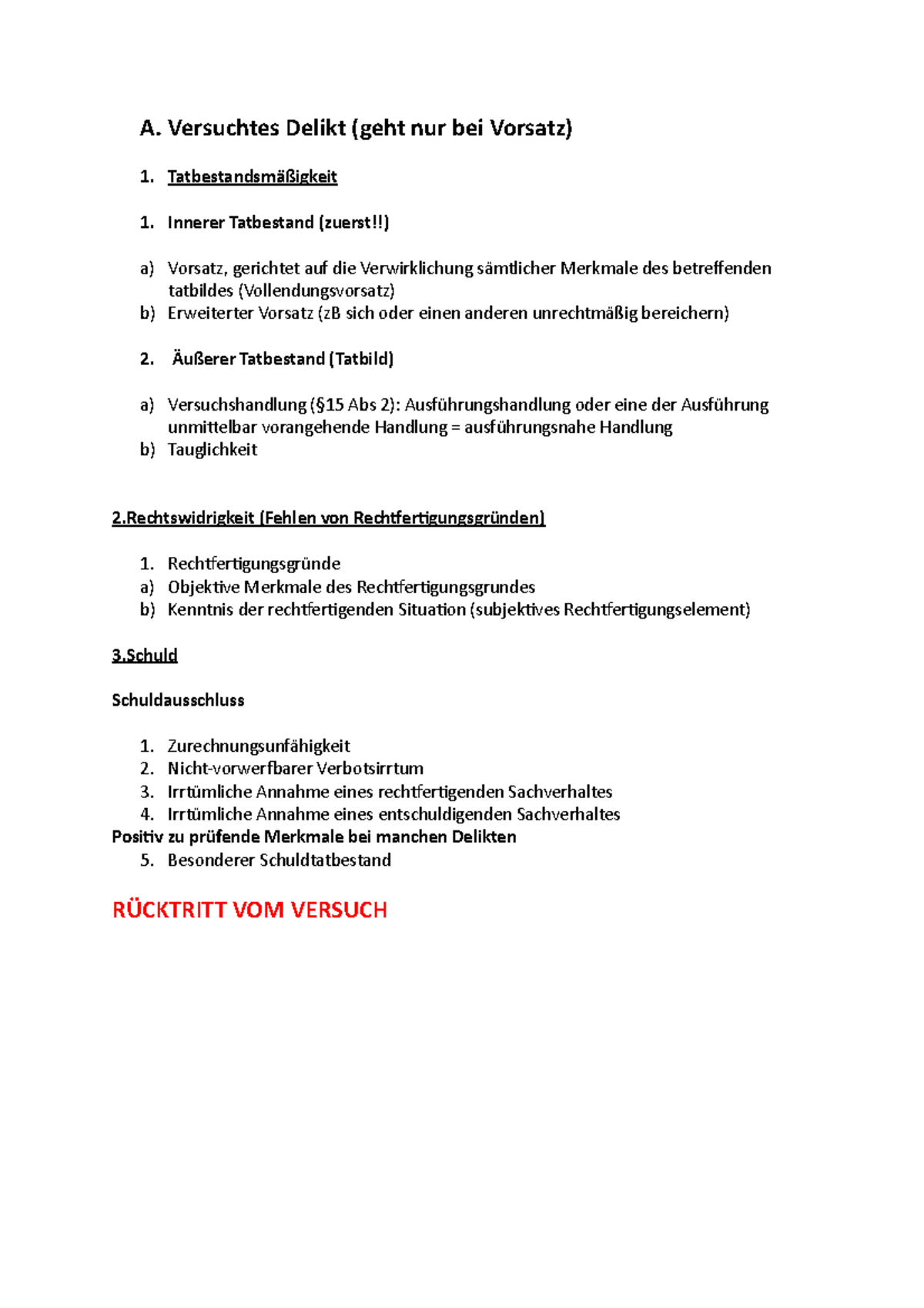Versuchtes Delikt - Schema - A. Versuchtes Delikt (geht nur bei Vorsatz ...