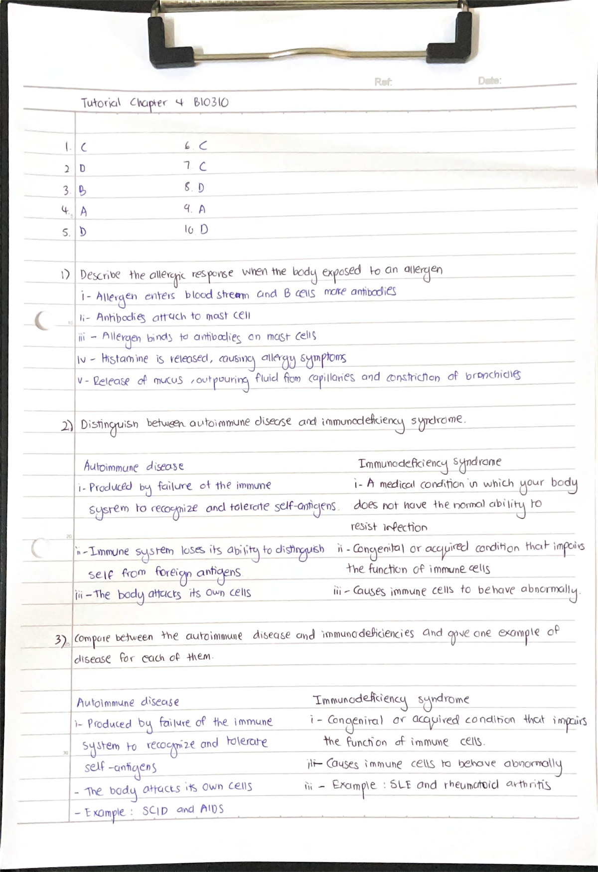 Tutorial Chapter 4 BIO310 - 6 Cc 3 G 4 5. 0 lo D 1) Descnve the ...