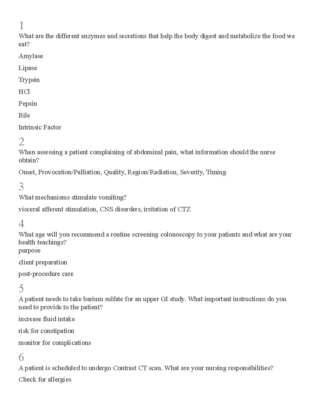 GI flash cards - GI notes for the exam, enzymes, how to evaluate pain ...