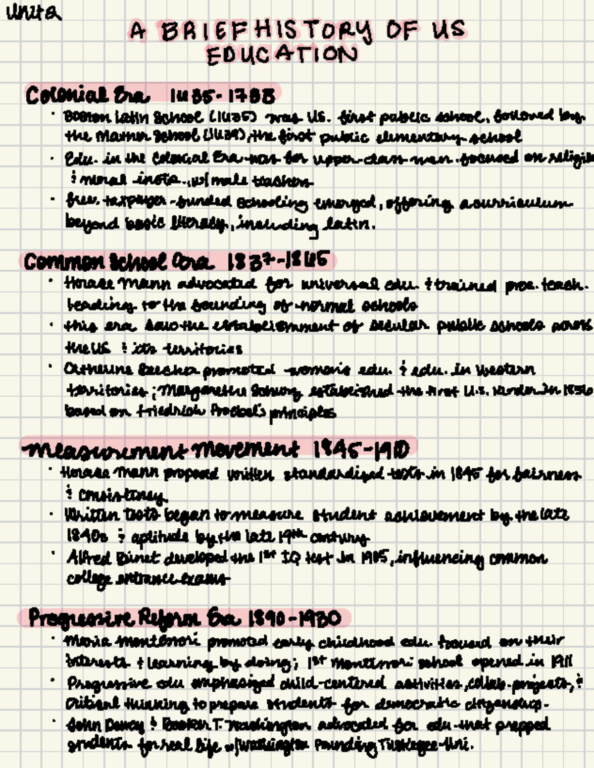 Unit 2 Important for task 1 - A BRIEF HISTORY OF US EDUCATION Colonial ...