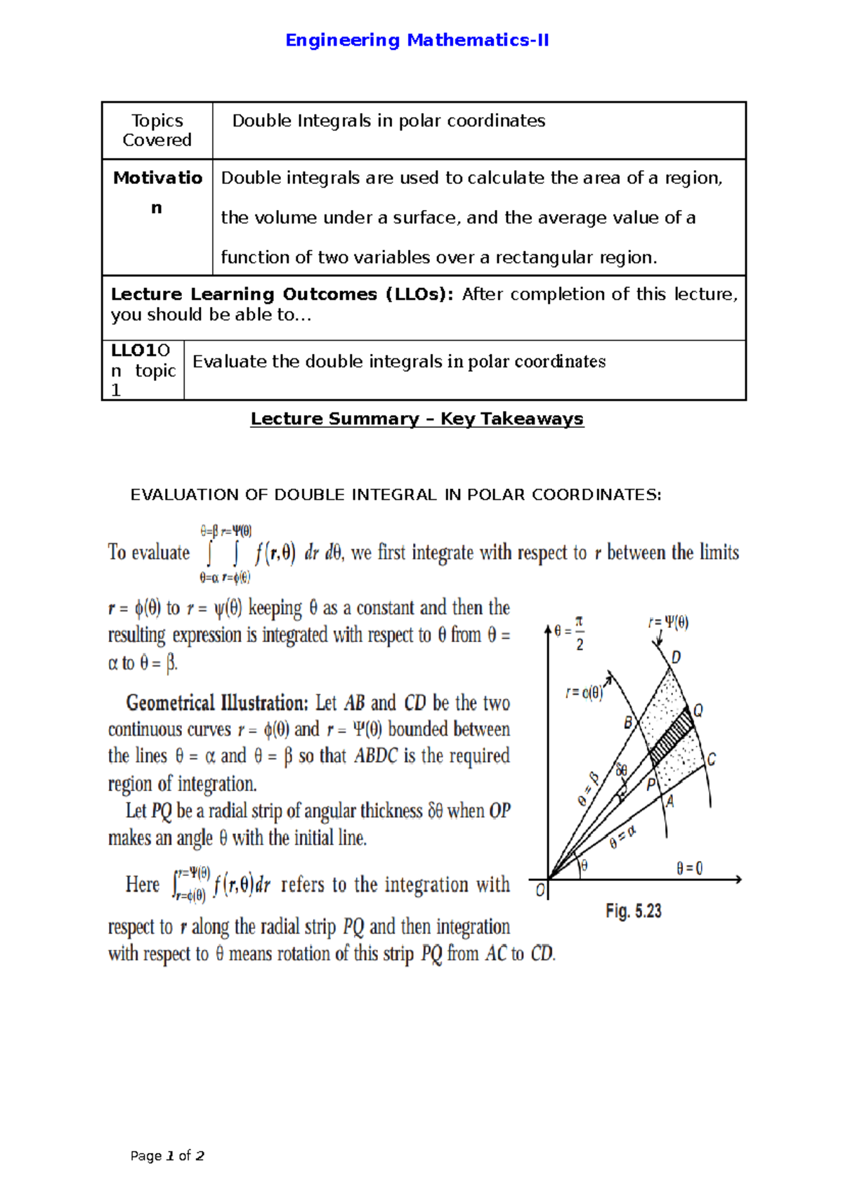 Double Integrals in polar coordinates - Engineering Mathematics-II ...