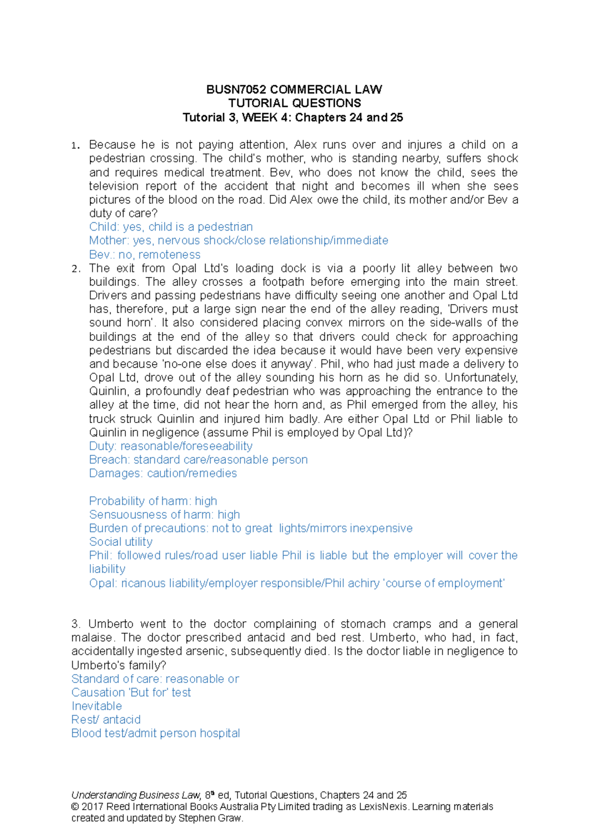 3 Tutorial Questions Week 4 2019 - BUSN7052 COMMERCIAL LAW TUTORIAL ...