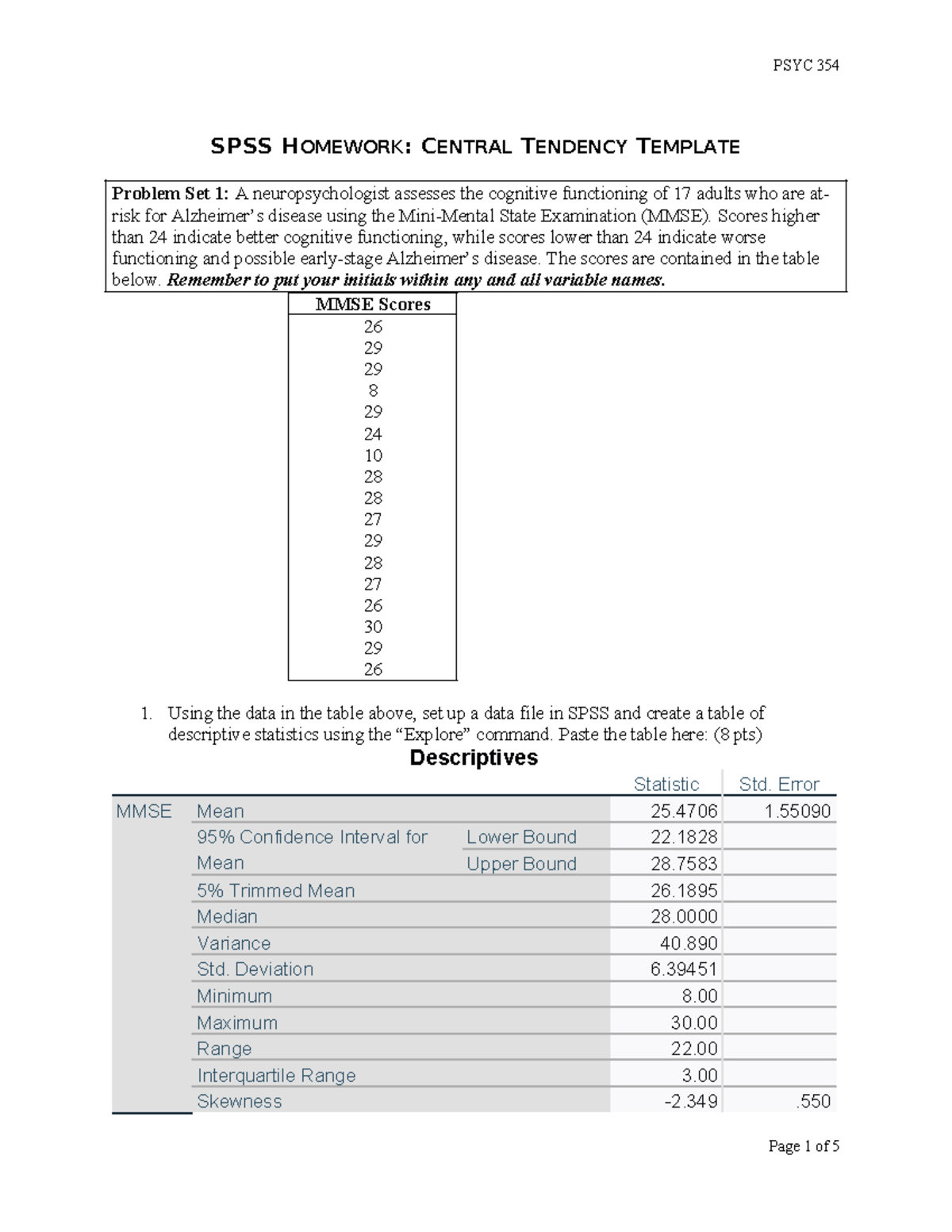 EHK SPSS Homework Central Tendency Template - SPSS HOMEWORK: CENTRAL ...