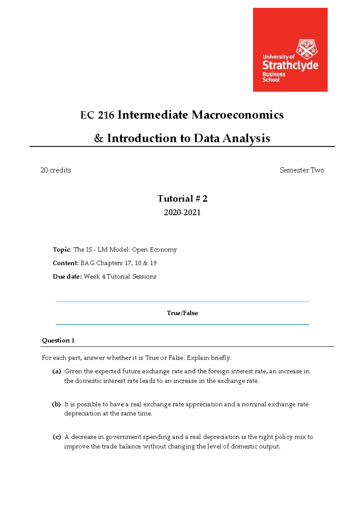 EC 216 Tutorial # 2 2021 - EC 216 Intermediate Macroeconomics & Introduction to Data Analysis 20 ...