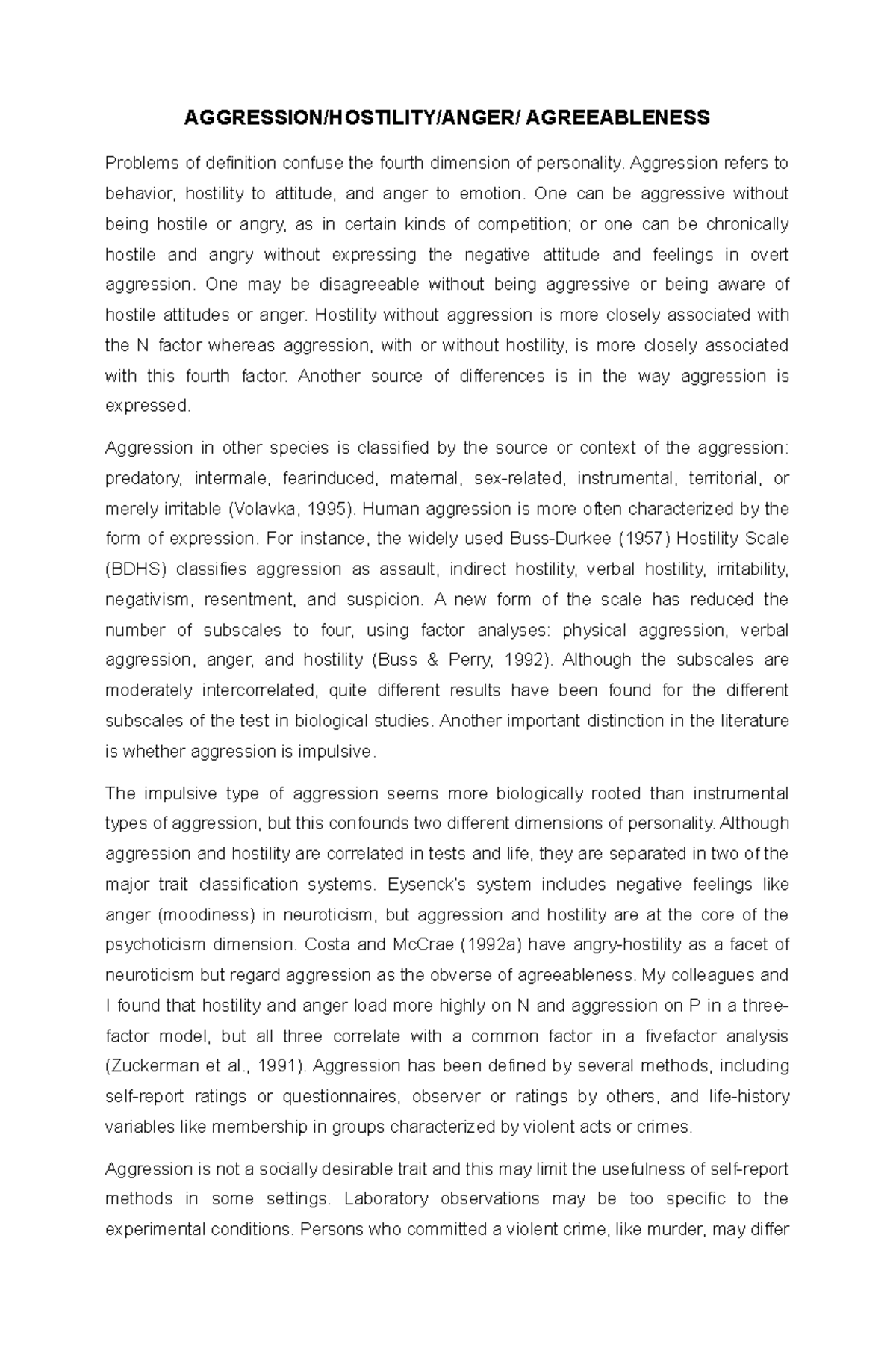 Aggression, Hostility and Anger - AGGRESSION/HOSTILITY/ANGER ...