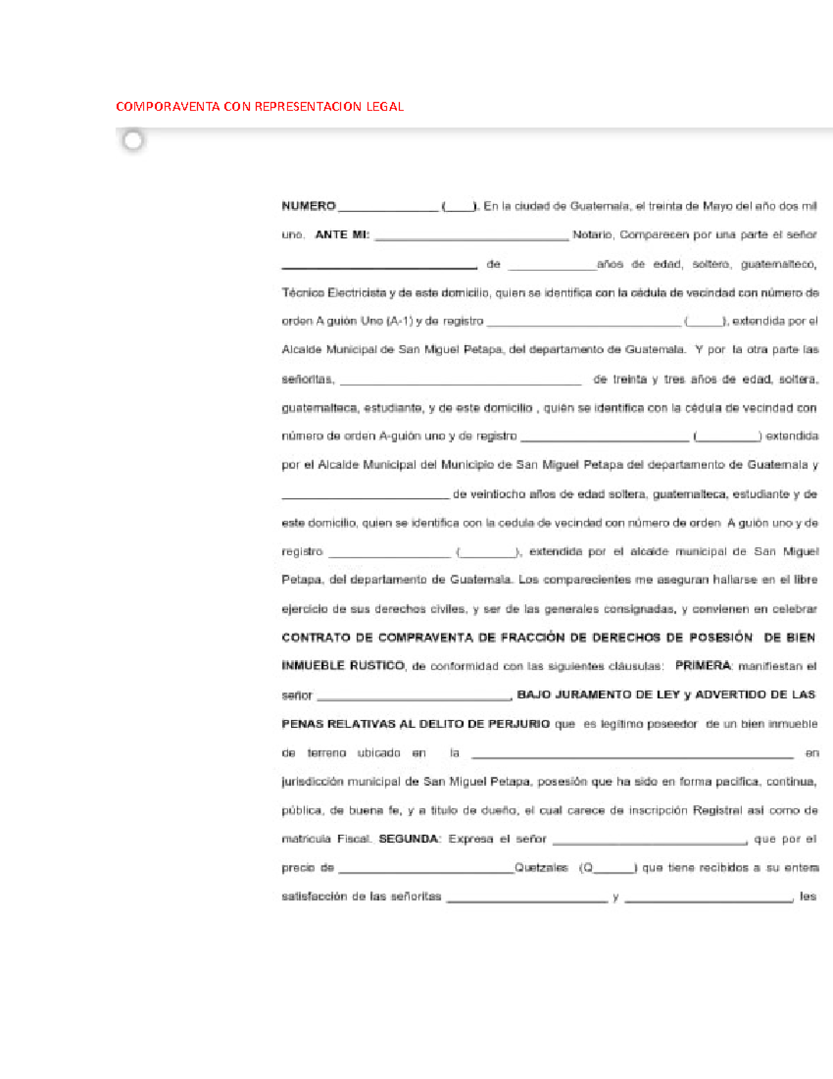 Comporaventa CON Representacion Legal - Derecho Notarial II ...