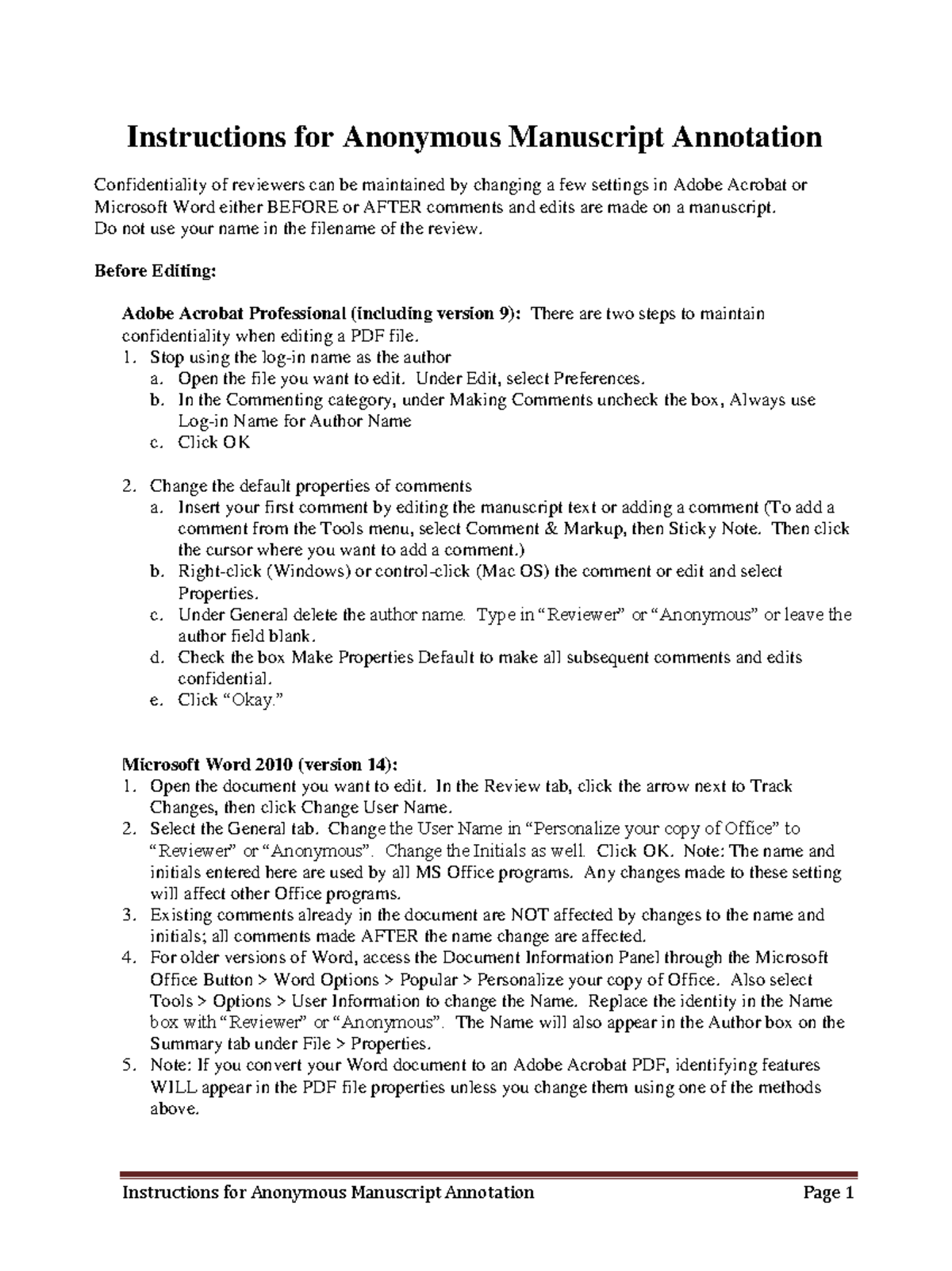 Instructions for Anonymous Manuscript Annotation - Do not use your name ...