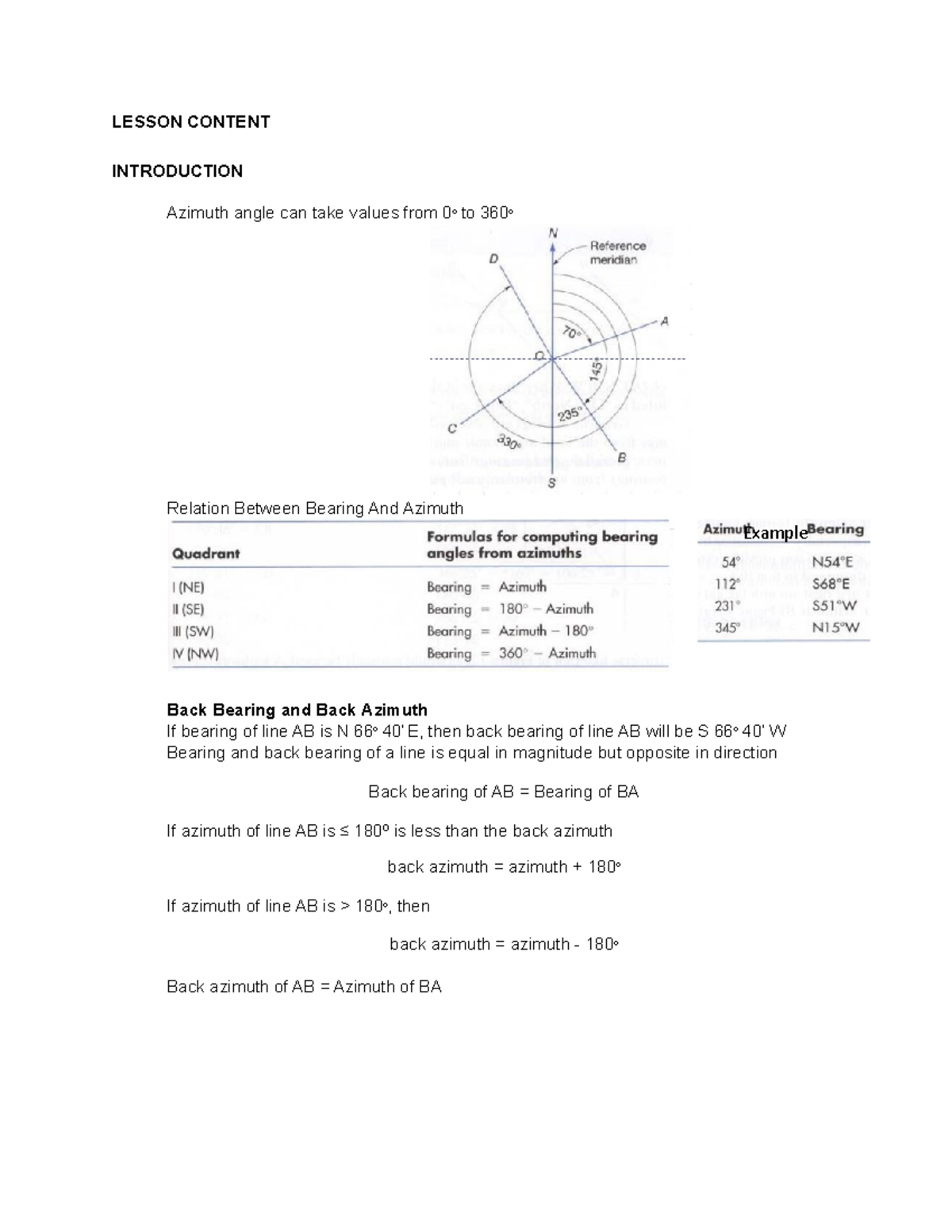 Fundamentals of Surveying 9 - LESSON CONTENT INTRODUCTION Azimuth angle ...