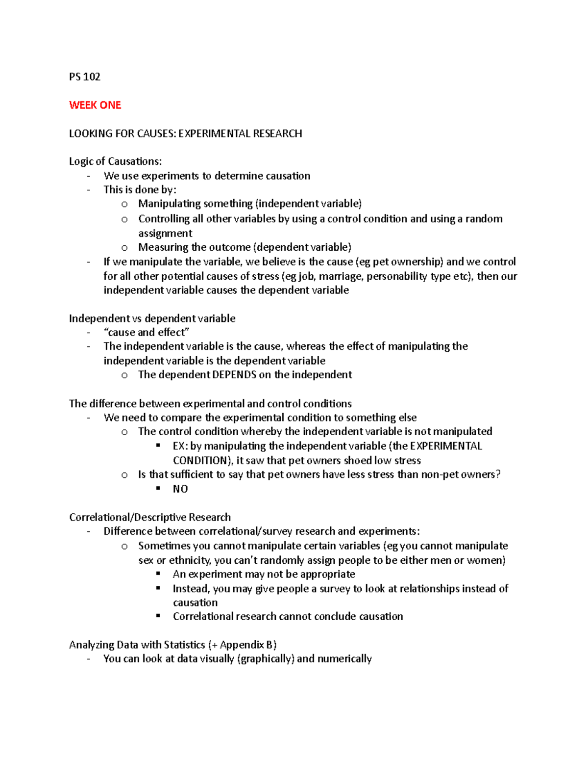PS 102 - ps 102 notes - PS 102 WEEK ONE LOOKING FOR CAUSES ...