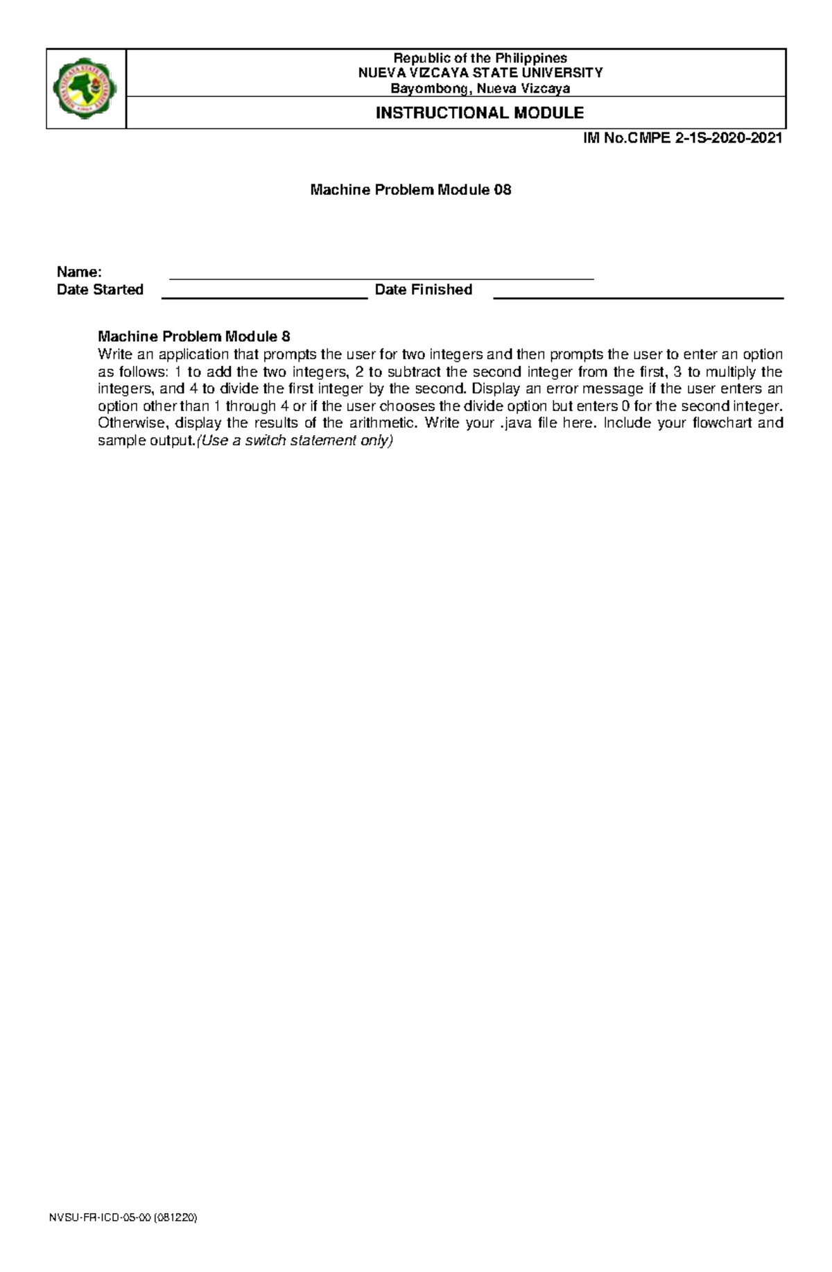 Machine Problem Module 08 - Republic of the Philippines NUEVA VIZCAYA ...