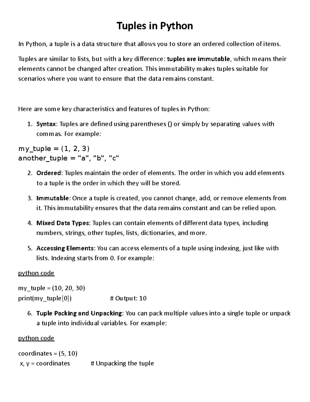 Tuples And Dictionaries In Python Tuples In Python In Python A Tuple Is A Data Structure That 
