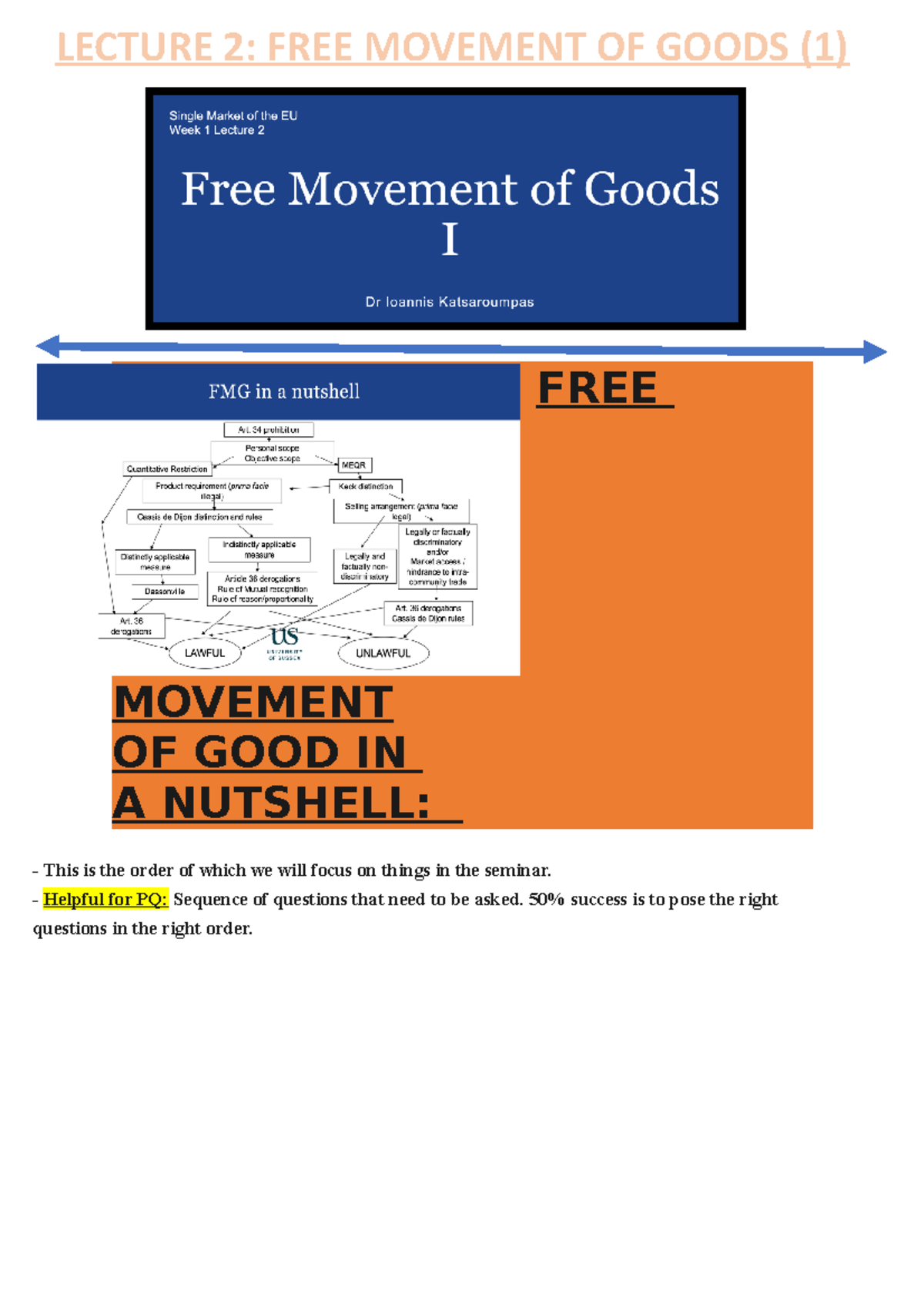 Lecture 2- FREE Movement OF Goods - FREE MOVEMENT OF GOOD IN A NUTSHELL ...