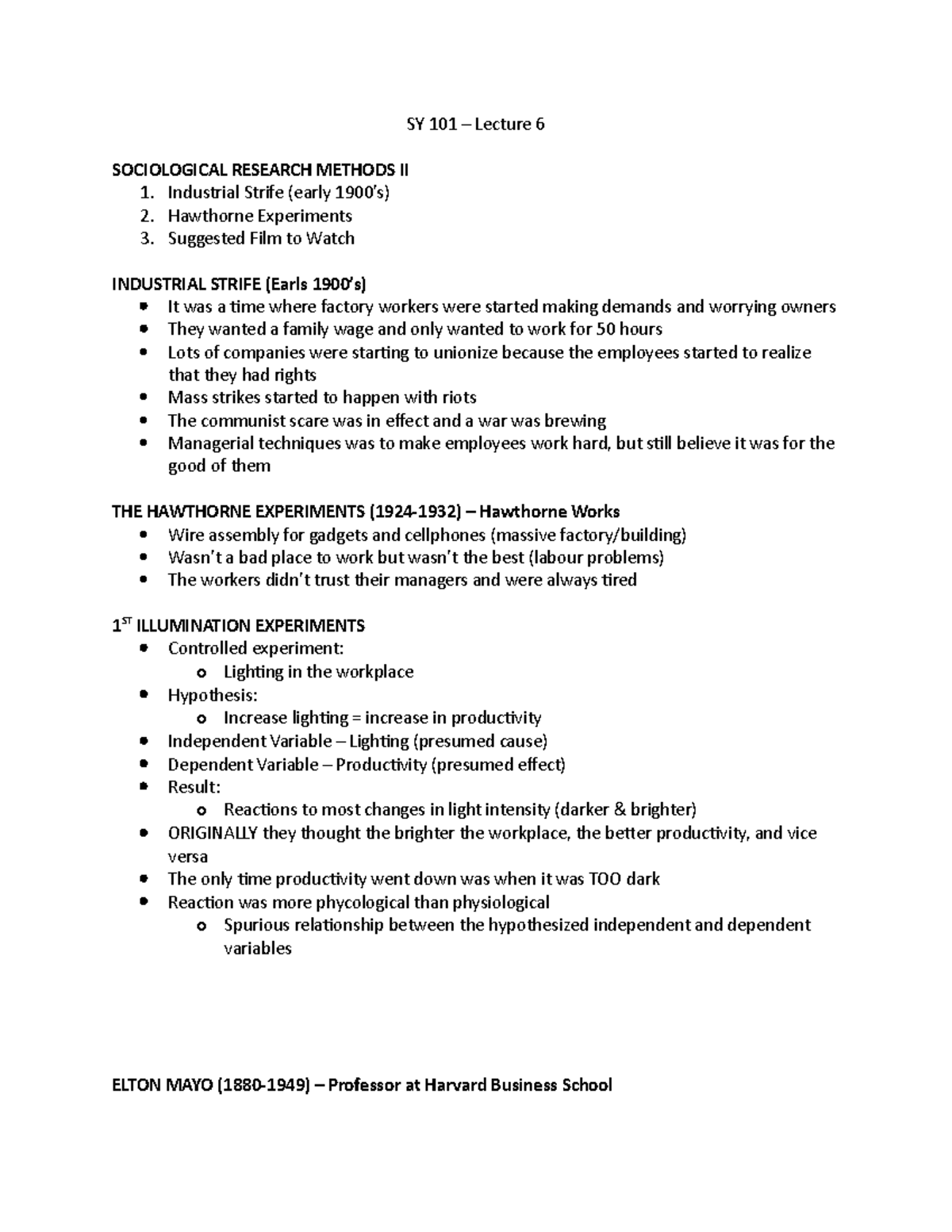 SY 101 - Lec 6 - Lecture 6 - SY 101 – Lecture 6 SOCIOLOGICAL RESEARCH ...