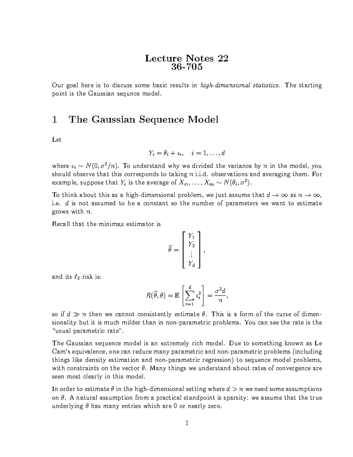 Lecture 22 - high-dimensional statistics - Lecture Notes 22 36- Our ...